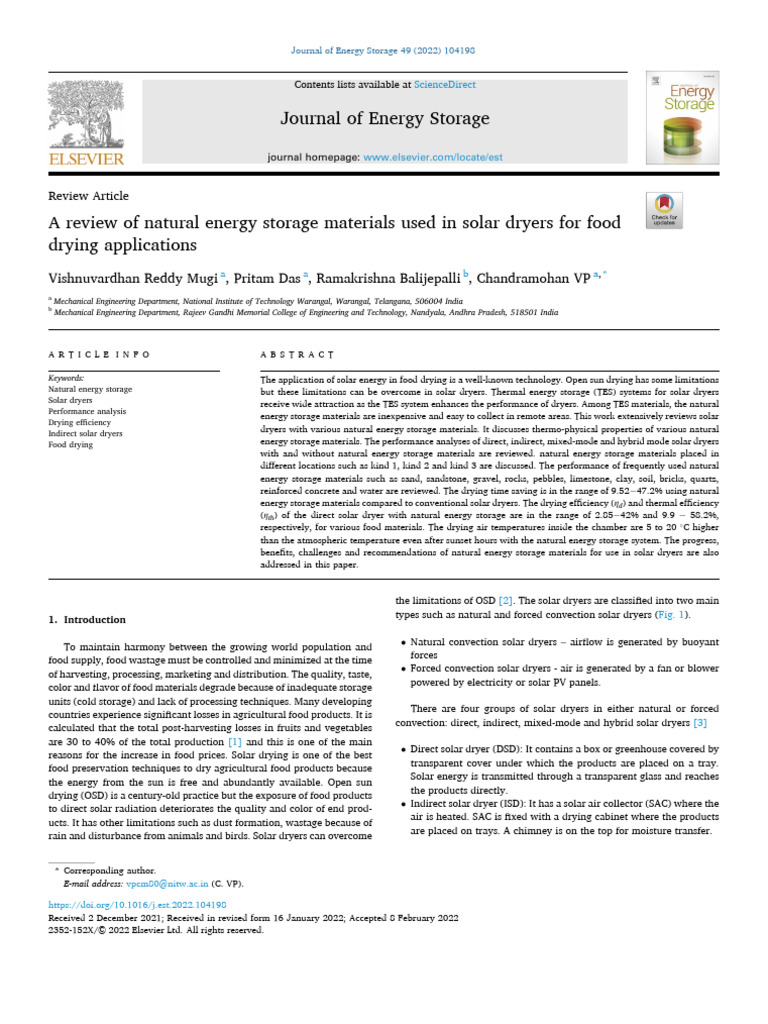 10A Review of Natural Energy Storage Materials Used in Solar Dryers | PDF