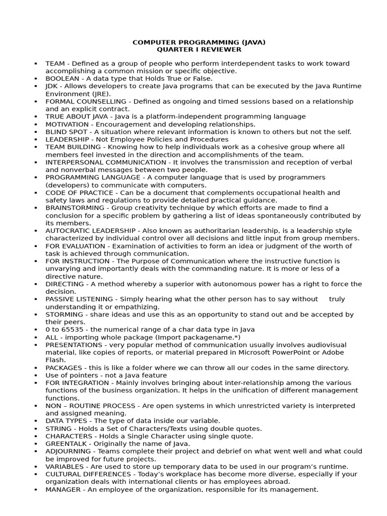 Q1-JAVA-REVIEWER-2024-25 | PDF