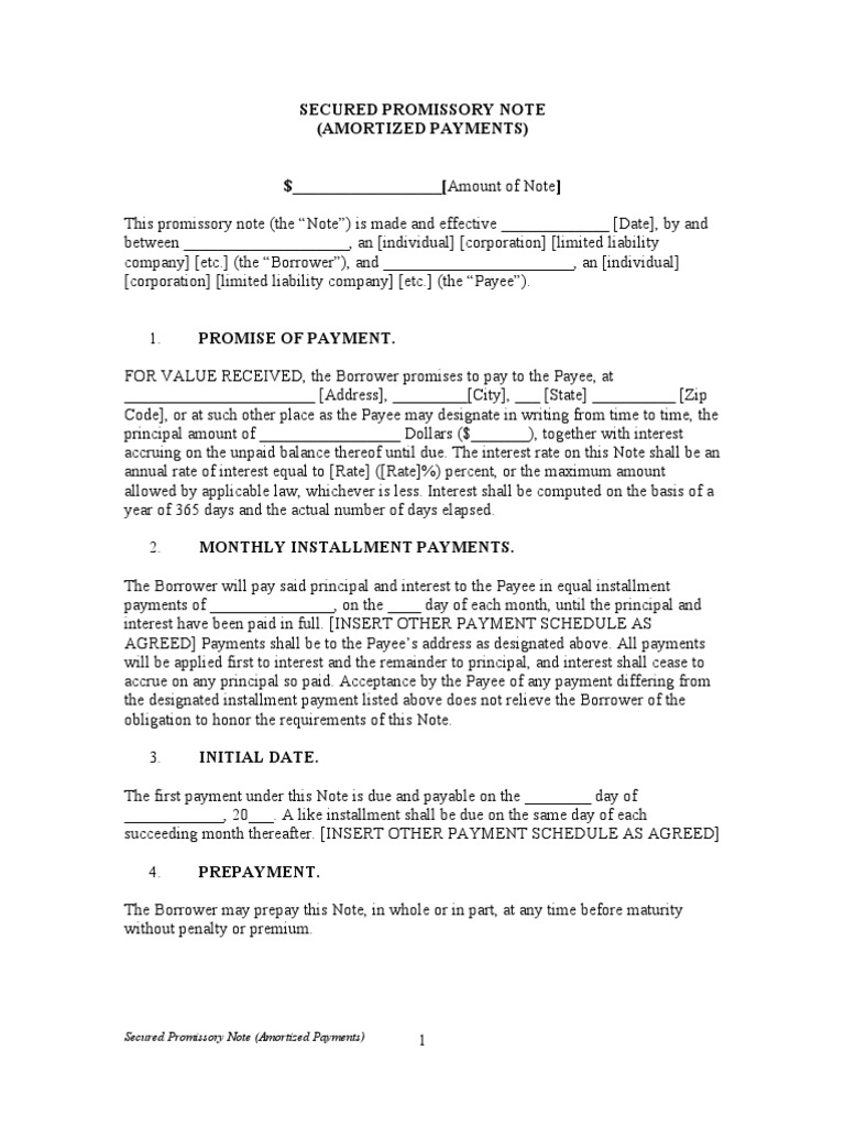 Secured Promissory Note Amortized | PDF | Promissory Note | Payments