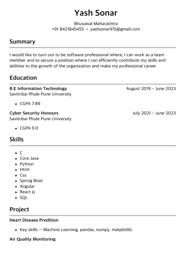 Resume Yash Sonar | PDF