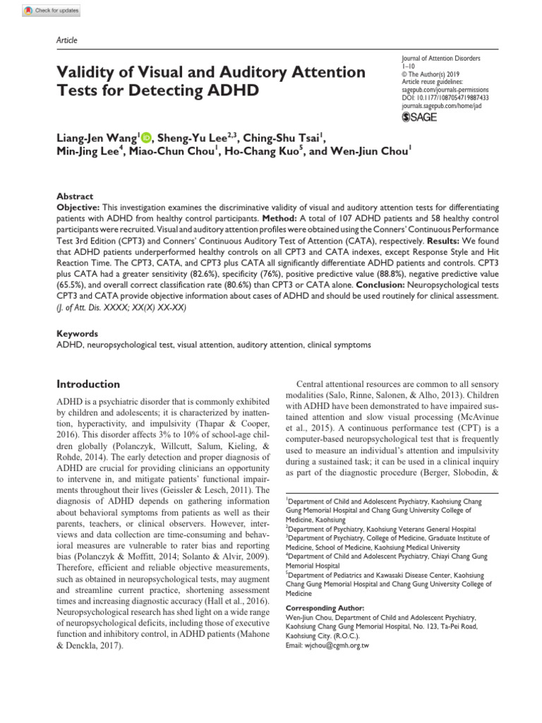 Validity of Visual and Auditory Attention Tests For Detecting ADHD | PDF