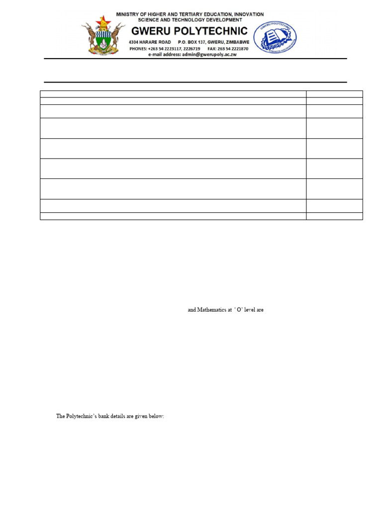 Advert For January 2025 Intake Gweru Polytechnic 25 9 23 | PDF