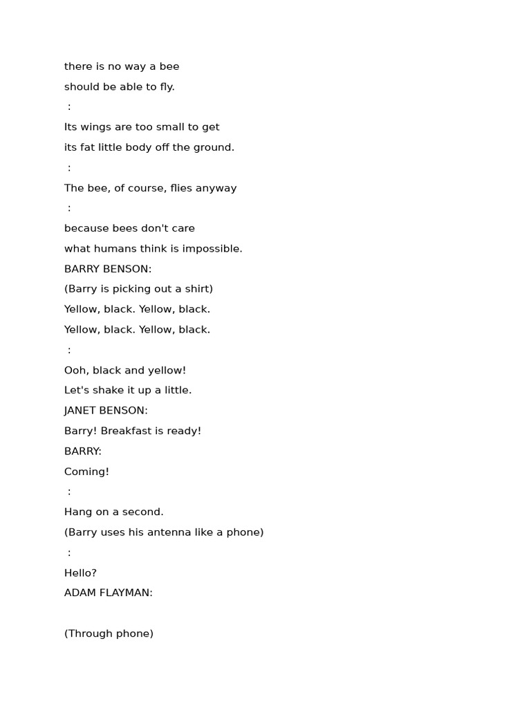 Bee Movie Script p1 | PDF