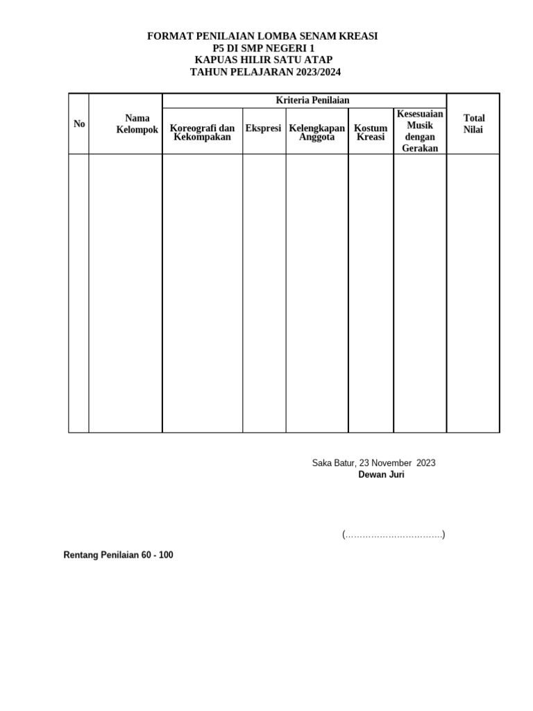 Format Penilaian Senam Kreasi | PDF
