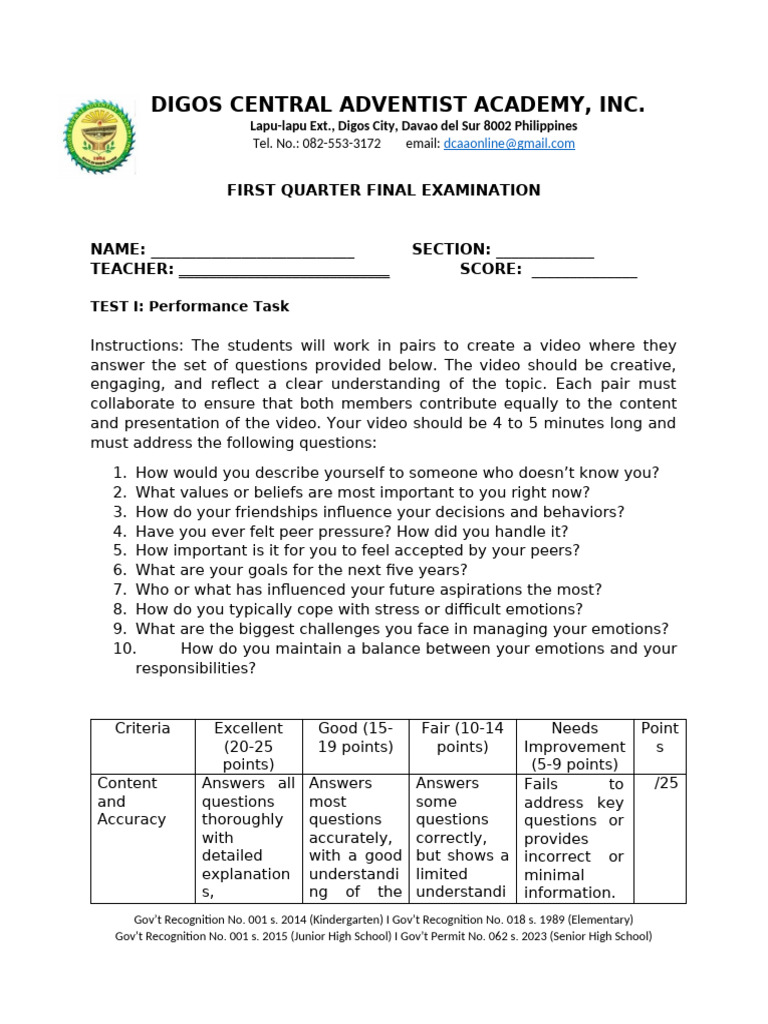 First Final Examination PERDEV | PDF