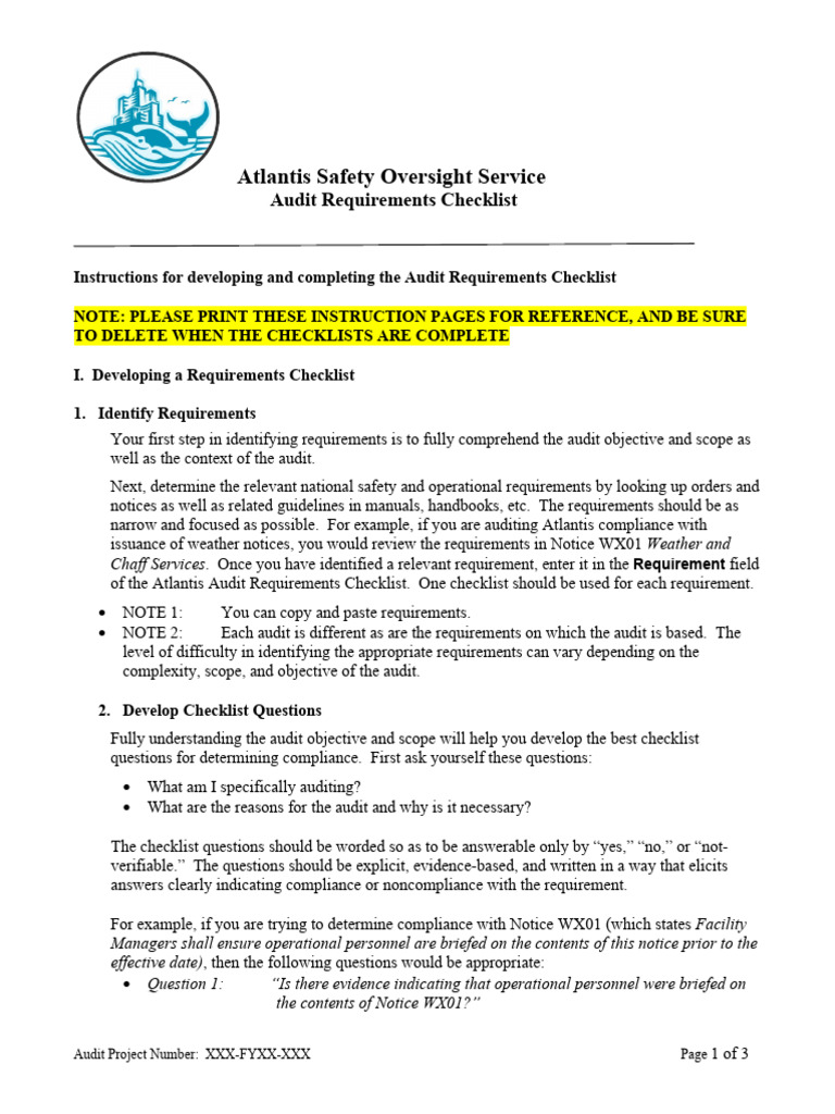 Exercise - 2 Audit Requirement Checklist - TEMPLATE - BLANK | PDF ...