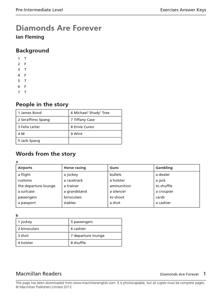Diamonds Are Forever Exercises Answer Keys | PDF