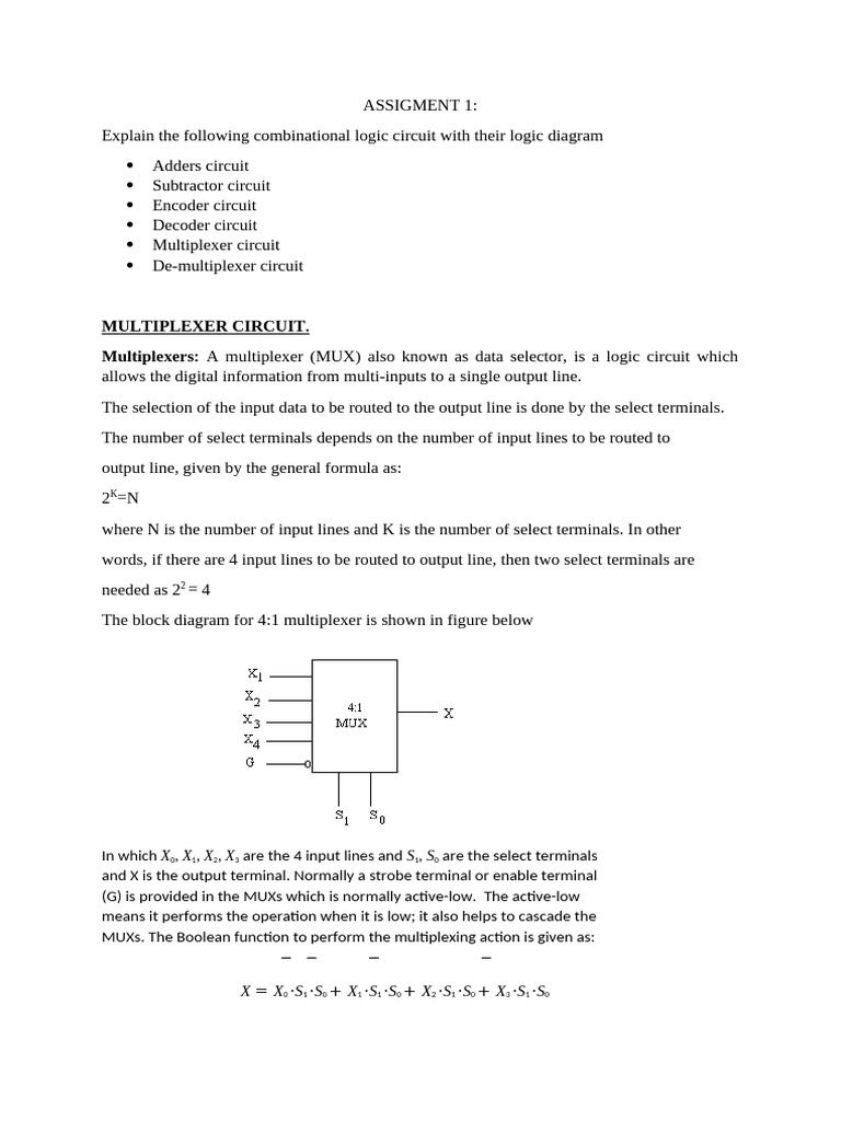 DIGITAL LOGIC ASSIGNMENT 1 Multcoplexer | PDF | Mathematical Logic | Science & Mathematics