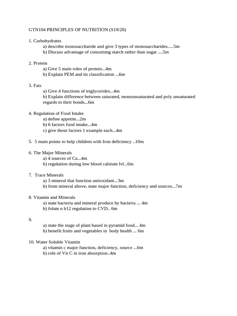 GTN104 - Principles of Nutrition (S19.20) | PDF