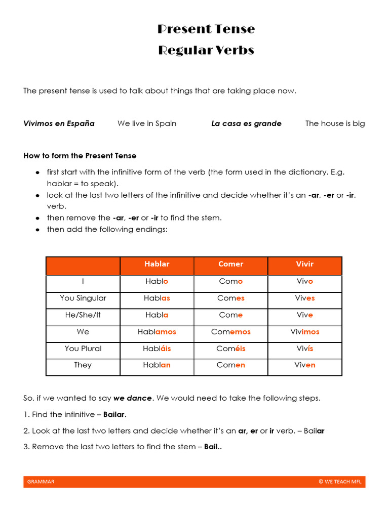 Present Tense Regular Verbs Booklet | PDF
