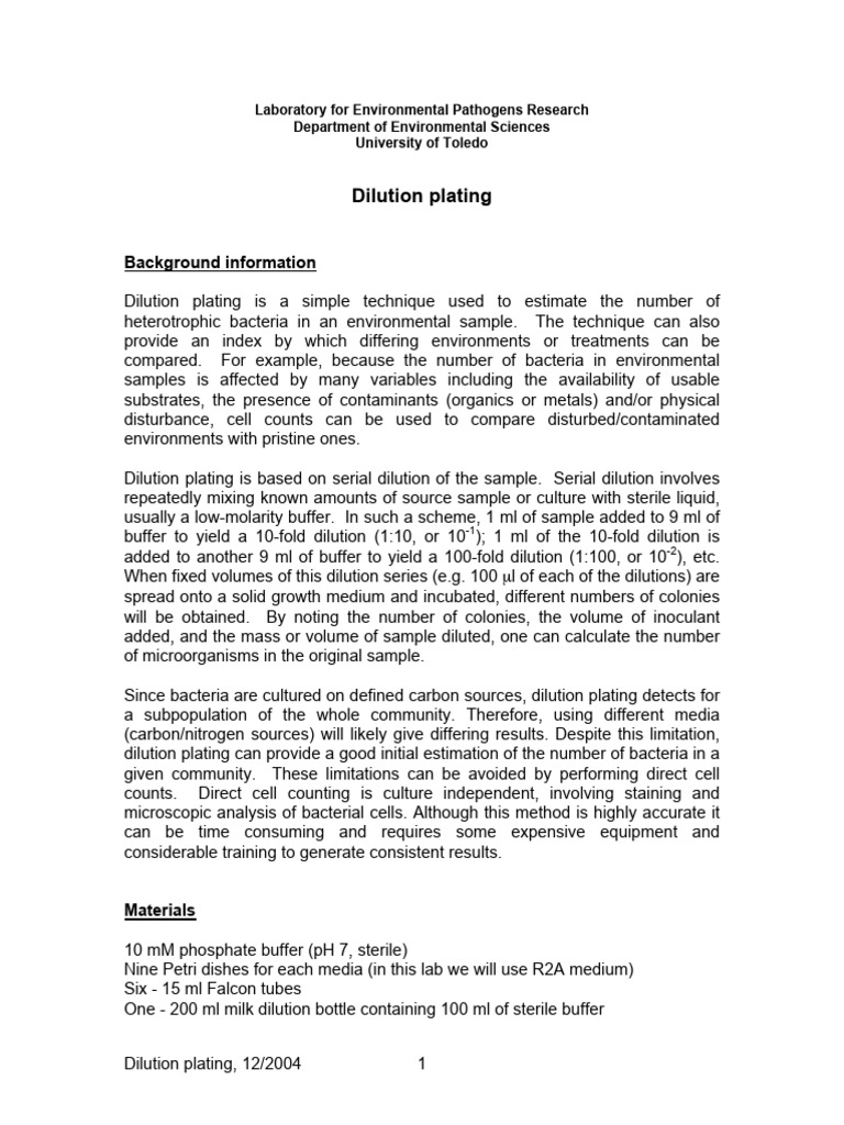 Dilution Plating | PDF