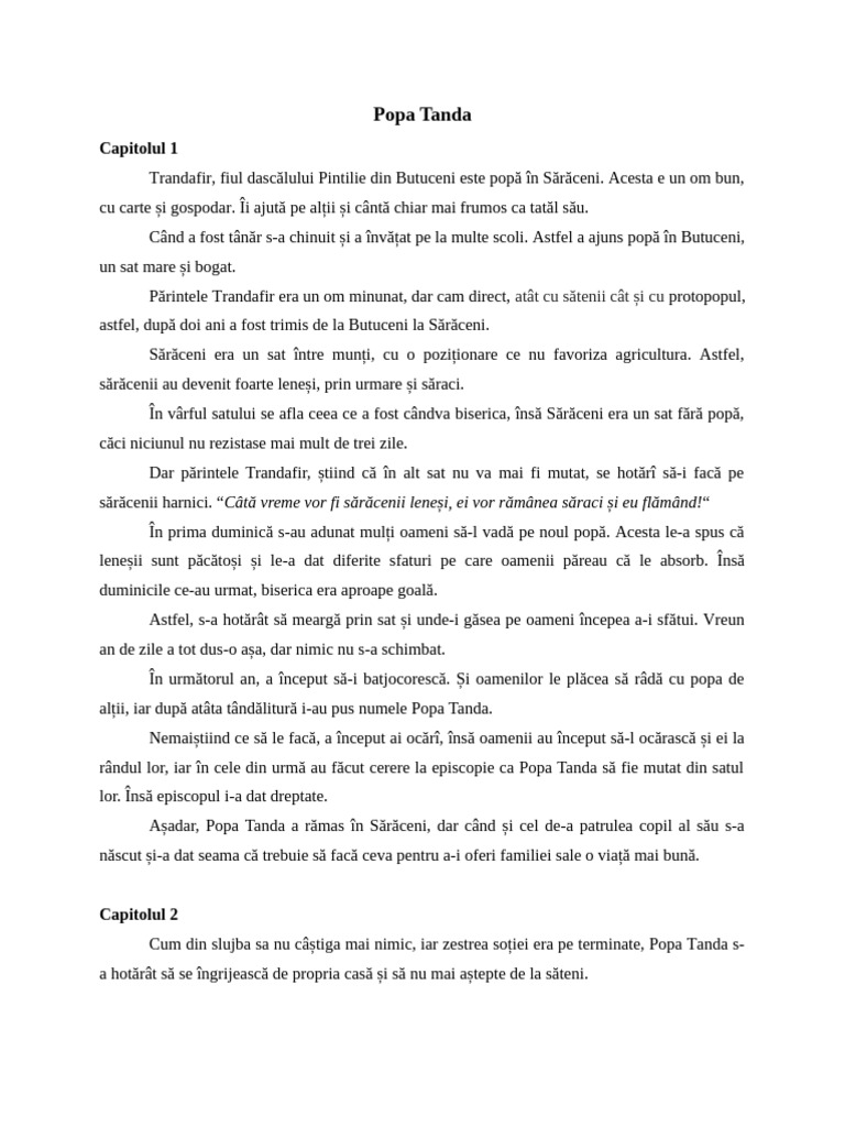 Rezumat Popa Tanda | PDF