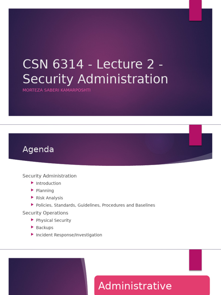 CSN 6314 - Lecture 2 - Security Administration | PDF