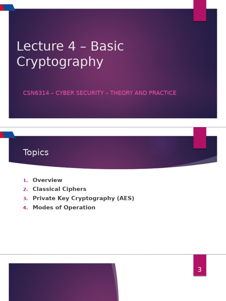 CSN 6314 - Lecture 4 - Basic Cryptography | PDF