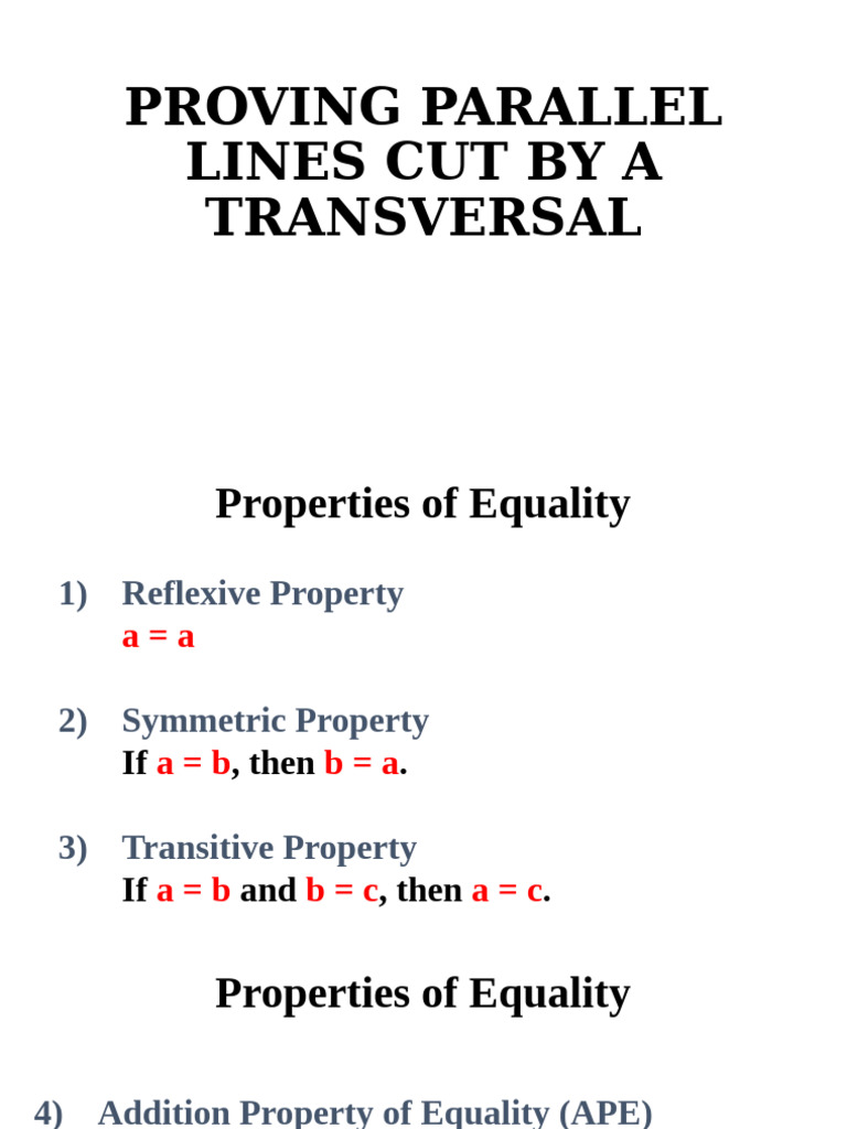 Proving Parallel Lines Cut by A Transversal | PDF