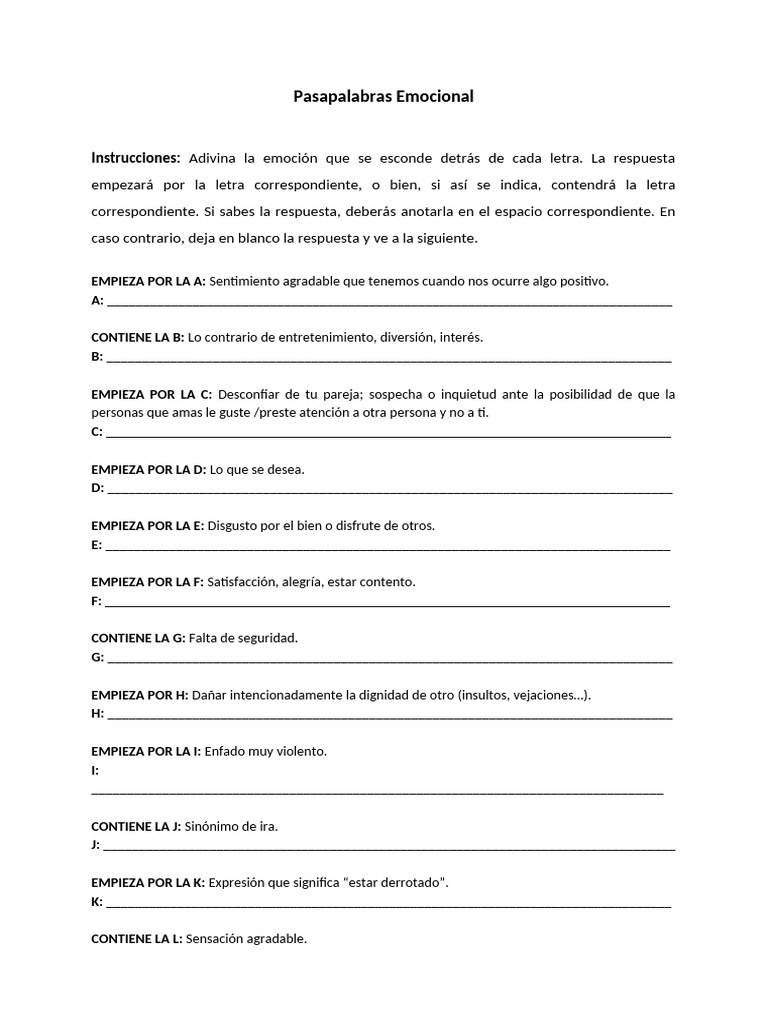1 Pasapalabras Emocional | PDF | Ira | Las emociones