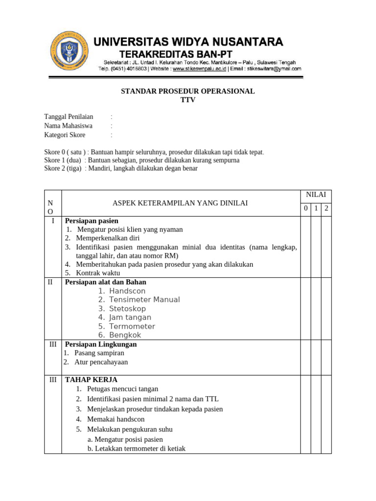 Sop Pemeriksaan TTV | PDF