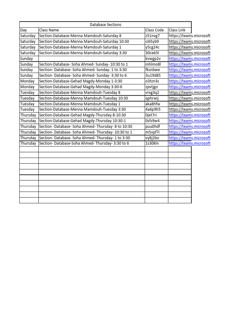 Database section codes-full | PDF