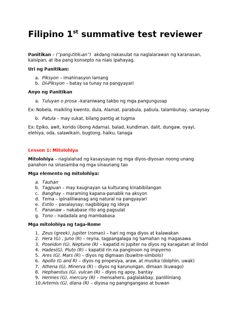 Fil Summative Reviewer 1 | PDF