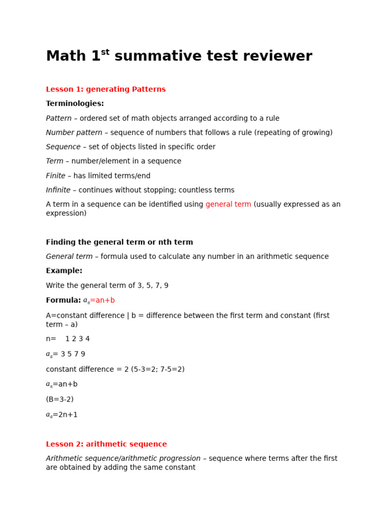 Math Summative Reviewer | PDF