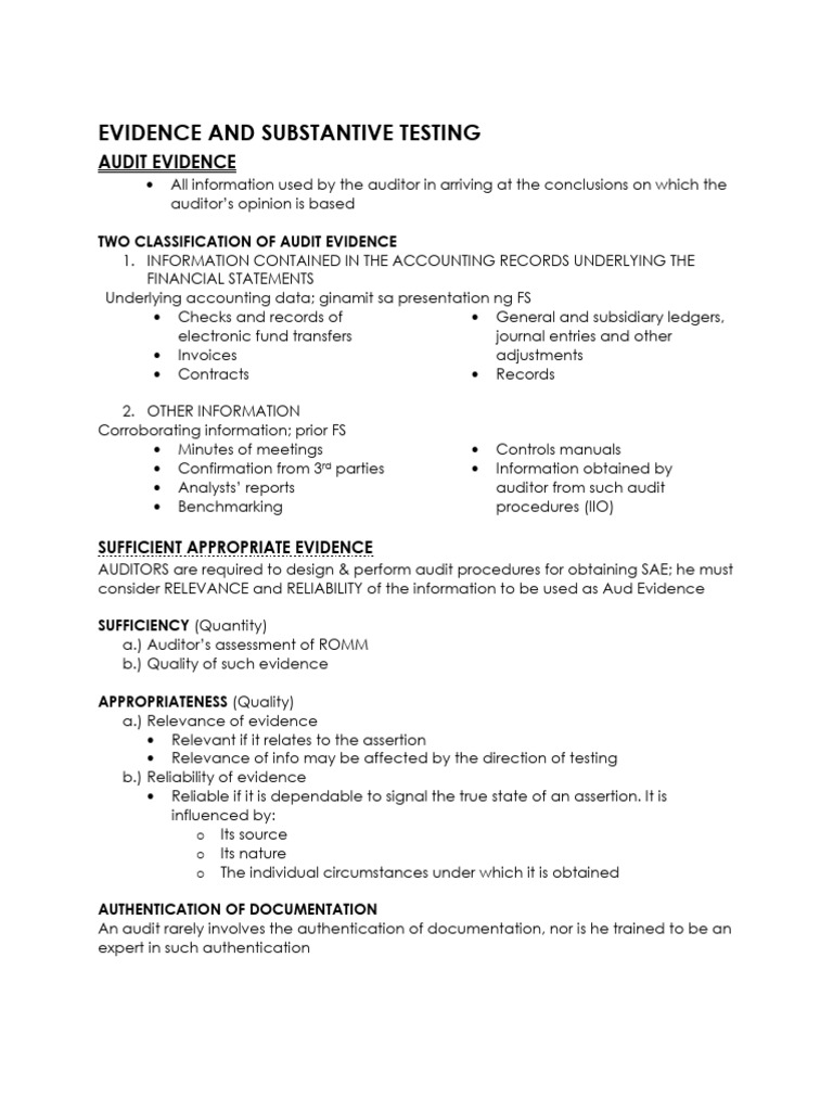 Evidence and Substantive Testing | PDF