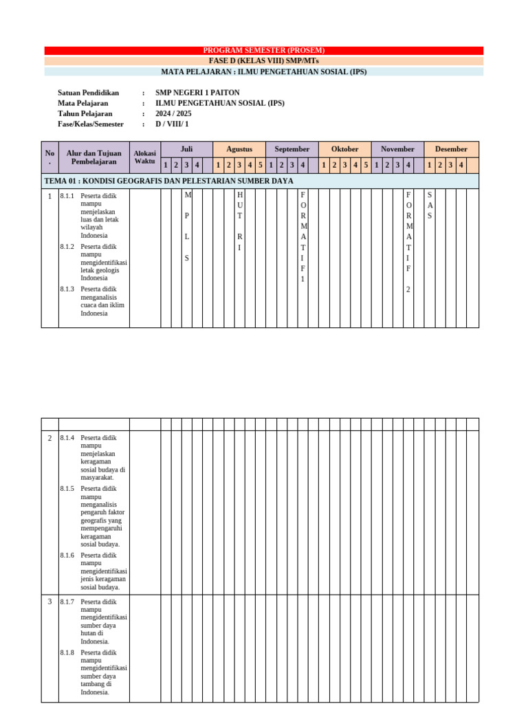 Prosem Kelas 8 SMP IPS | PDF