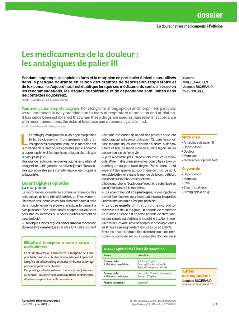Les Médicaments de La Douleur Les Antalgiques de Palier III | PDF