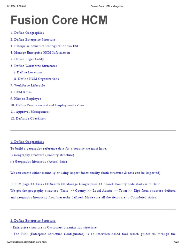 Fusion Core HCM - Ebsguide | PDF