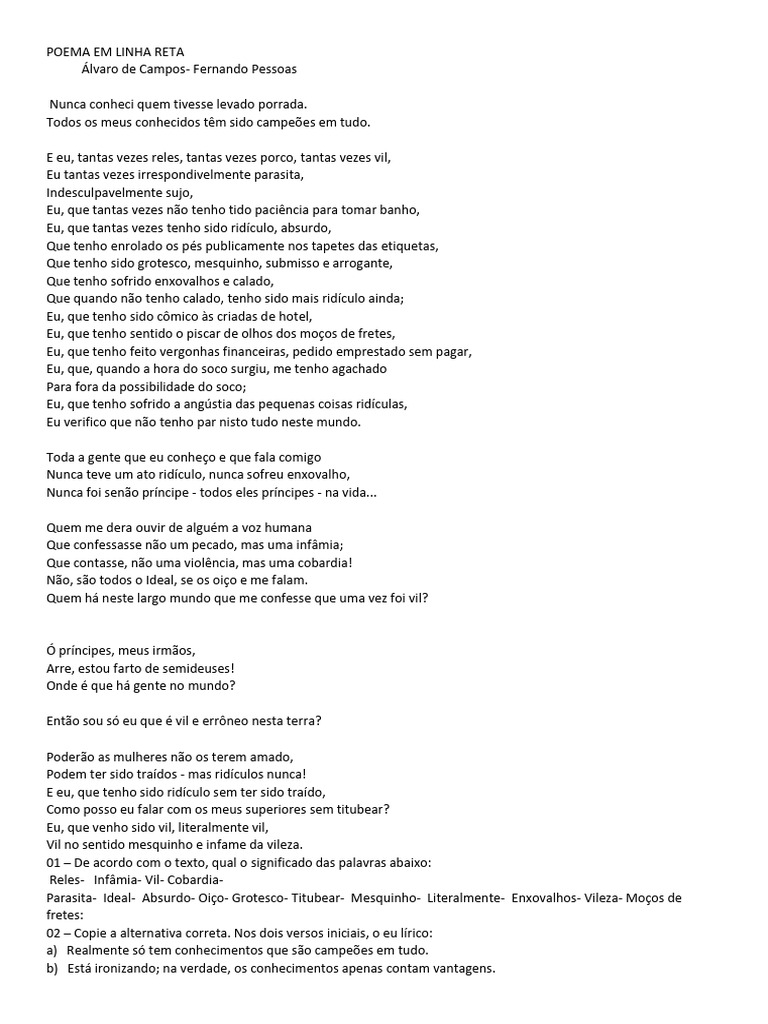 Poema em Linha Reta | PDF