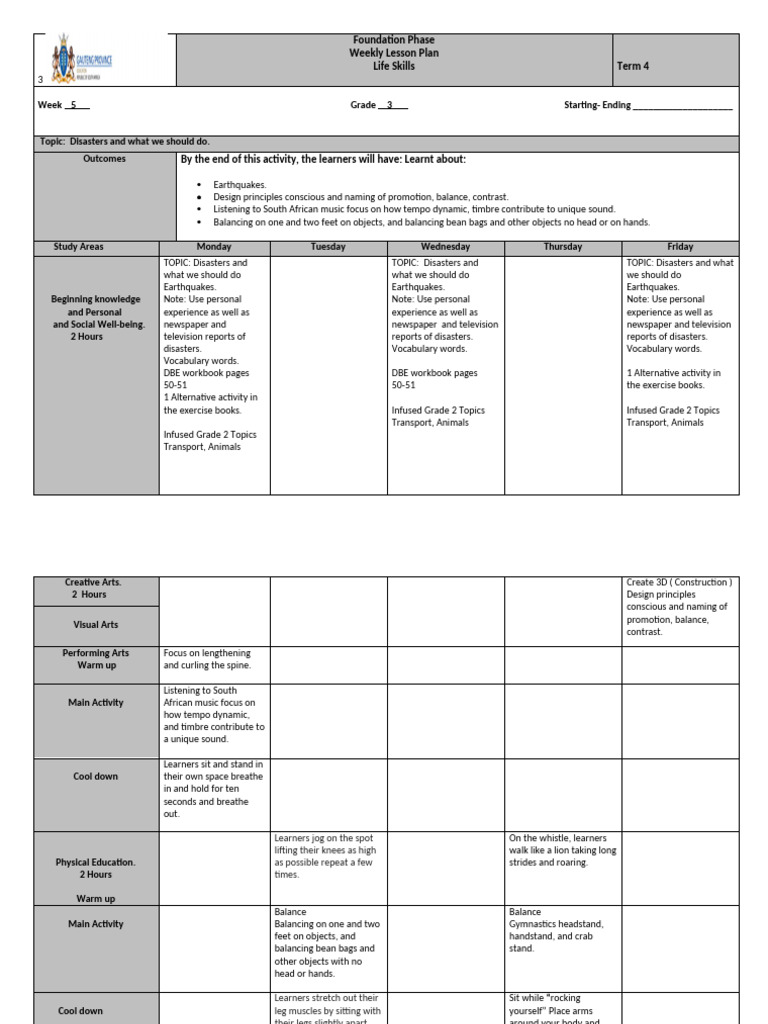 Life Skills Lesson Plans Grade 3 Week 5 3 | PDF
