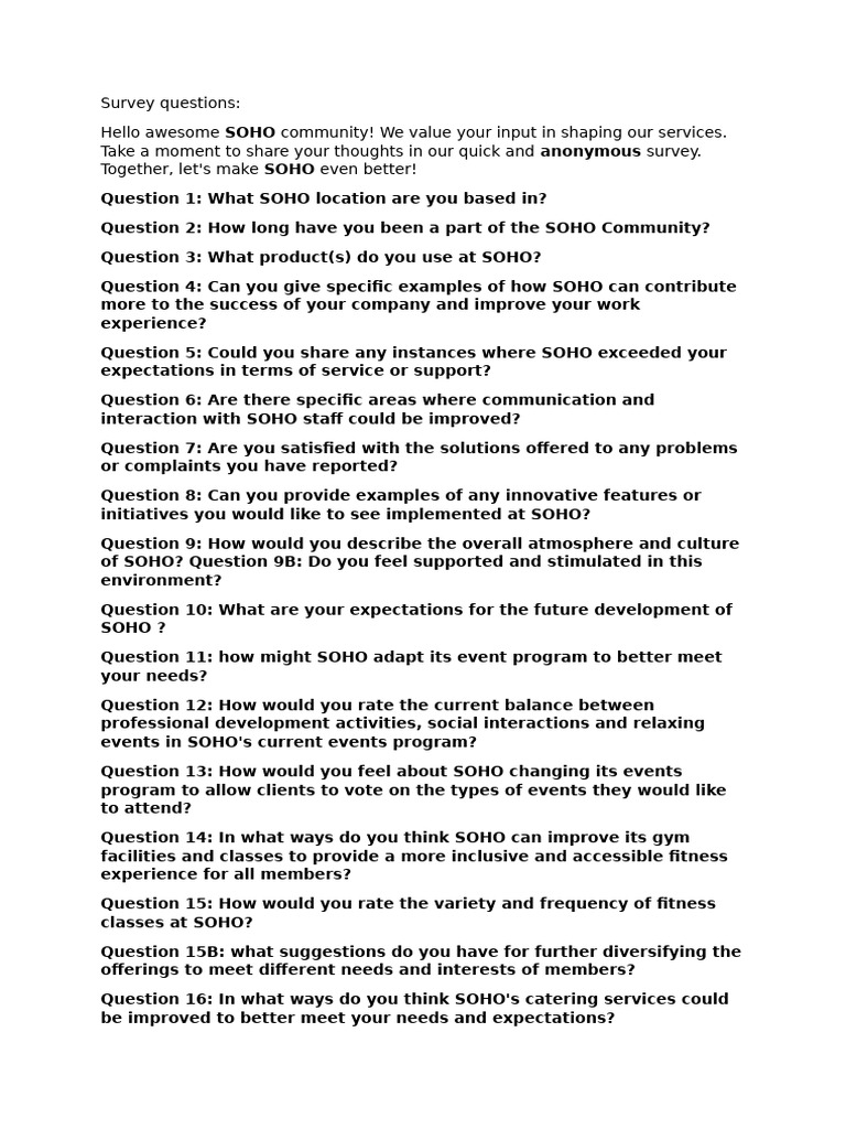 Questions Survey 3.0 | PDF