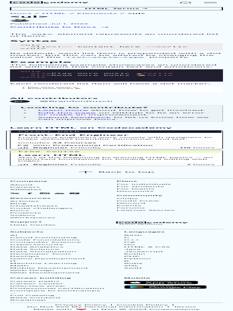 HTML Elements Ul Codecademy | PDF