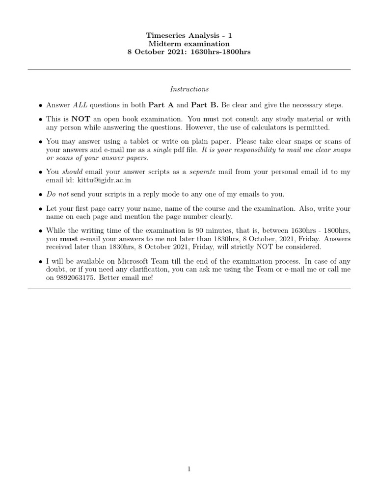 TSA 1 2021 Midterm Exam | PDF