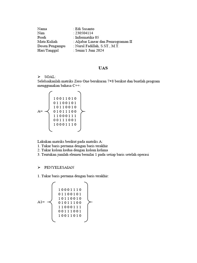 UAS Aljabar Linear Dan Pemrograman II | PDF