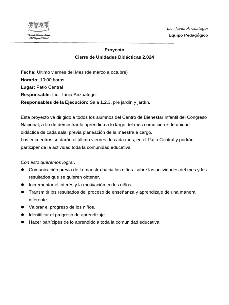 Proyecto Cierre de Unidades 2.024 | PDF