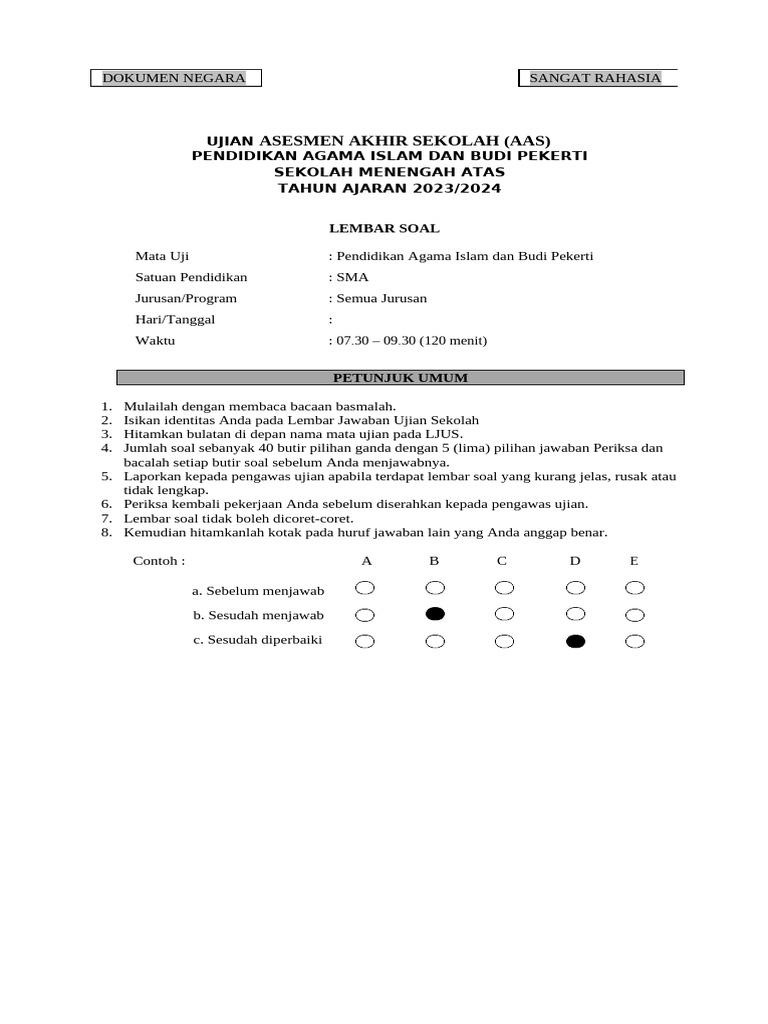 Soal 35 Us Pai Sma 2024 | PDF