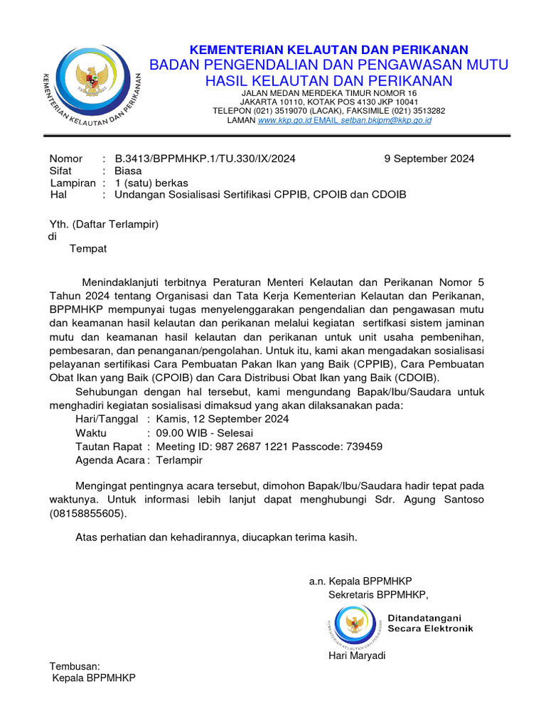 Signed Undangan Sosialisasi Sertifikasi CPPIB CPOIB Dan CDOIB Dinas Dan ...