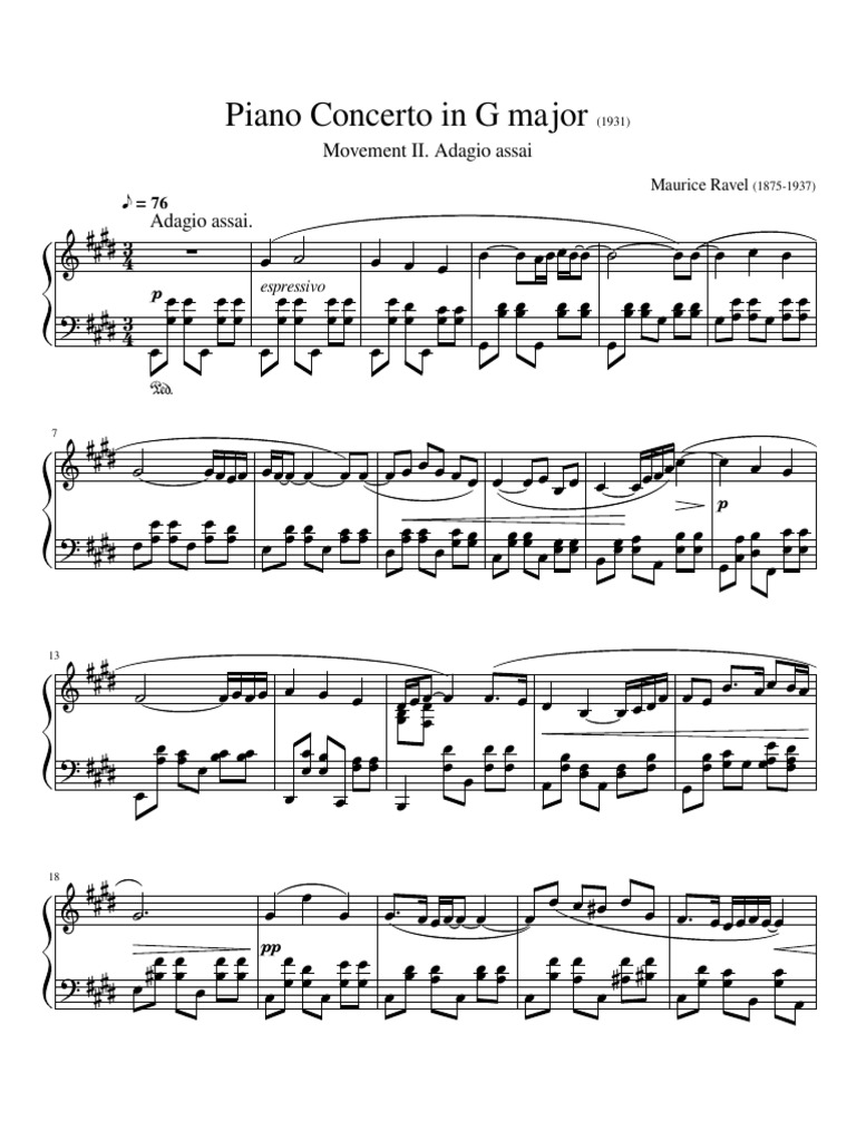 Ravel - Piano Concerto in G Major - II. Adagio Assai PIANO PART ...