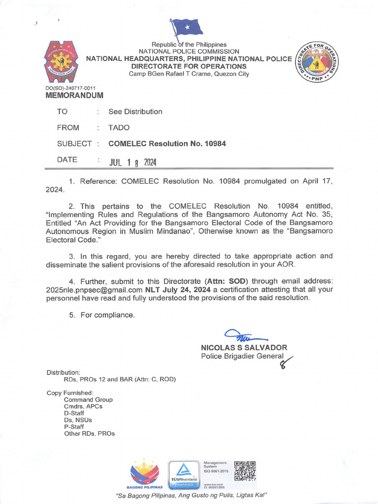 Comelec Resolution No. 10984 | PDF
