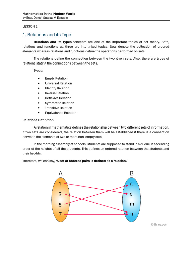 Handout 05 Relations and Its Type | PDF | Set (Mathematics) | Function (Mathematics)