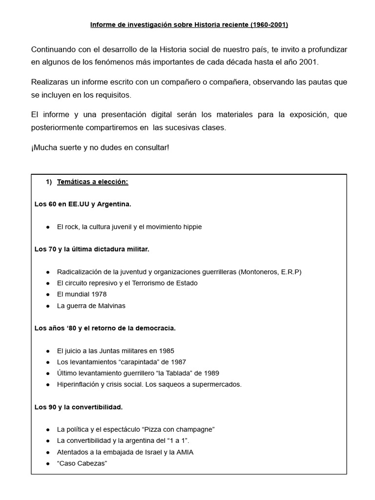 Informe de Historia Reciente | PDF | Argentina