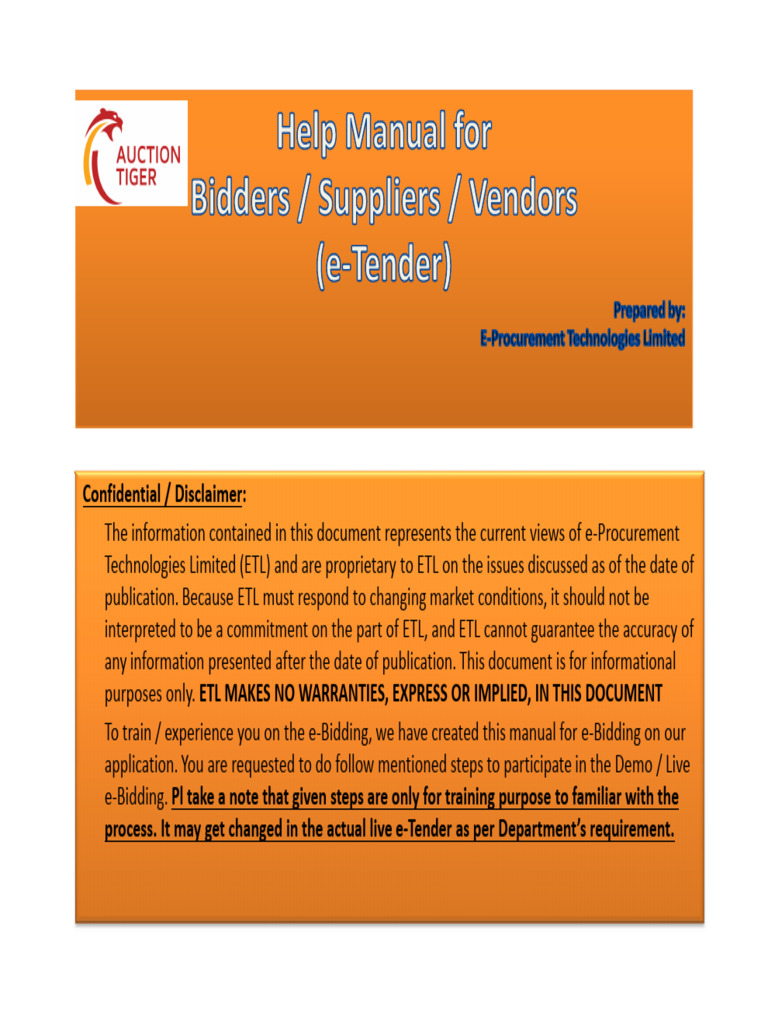 Bidder Manual Tender Pdf