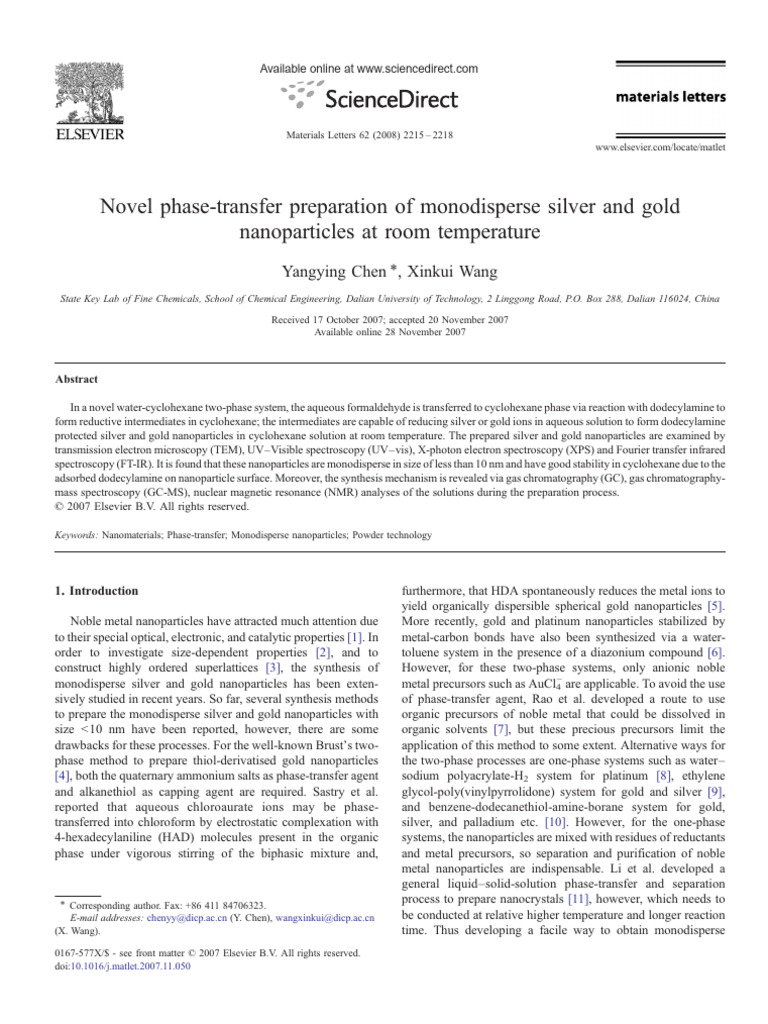 Chen - Novel Phase-Transfer Preparation of Monodisperse Silver and Gold ...