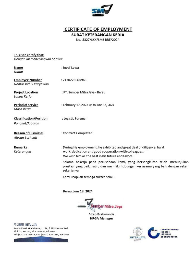 Pengalaman Kerja SMJ | PDF