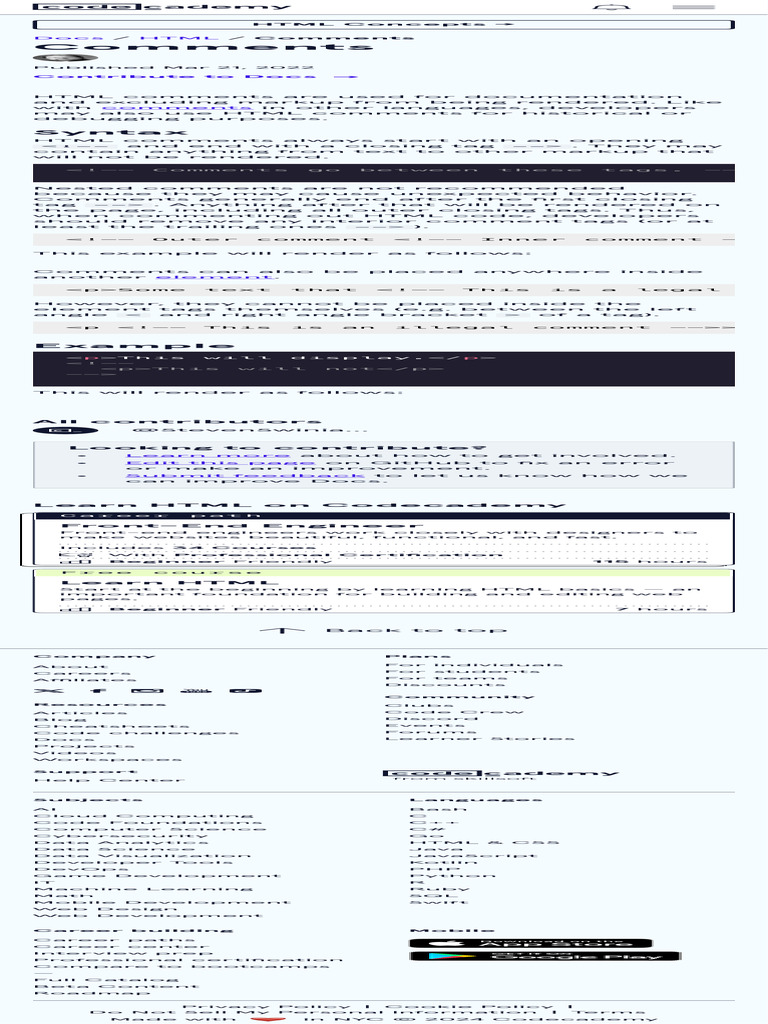 HTML Comments Codecademy | PDF