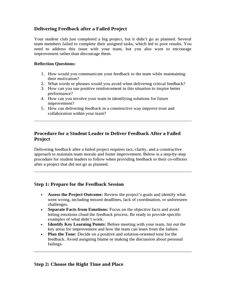 Delivering Feedback After A Failed Project | PDF