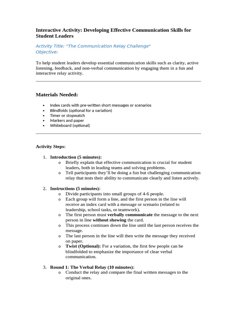 Interactive Activity For Developing Effective Communication Skills For ...