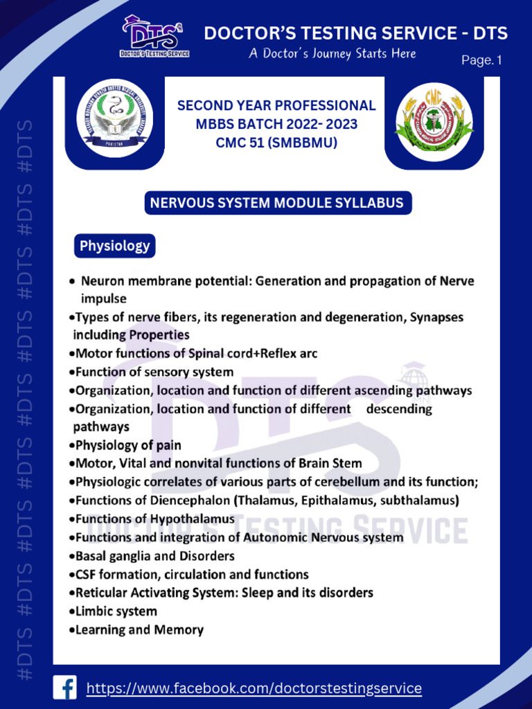 Nervous System Module Syllabus CMC 51 | PDF