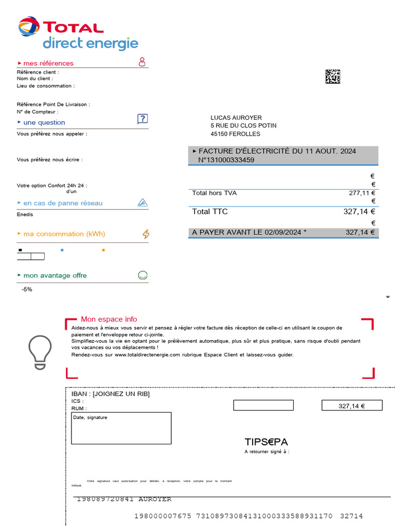 Ma Facture Total Energy Lucas | PDF