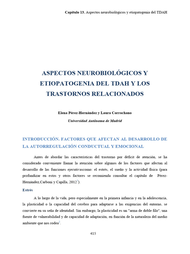 Capitulo - Aspectos Neurobiológicos y Etiopatogenia Del TDAH | PDF